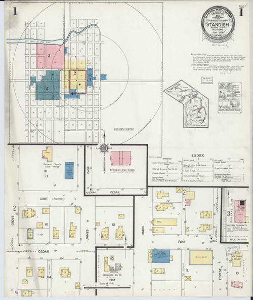 Standish Michigan 1924 - Fire Insurance Index - Old Map Reprint - OLD MAPS