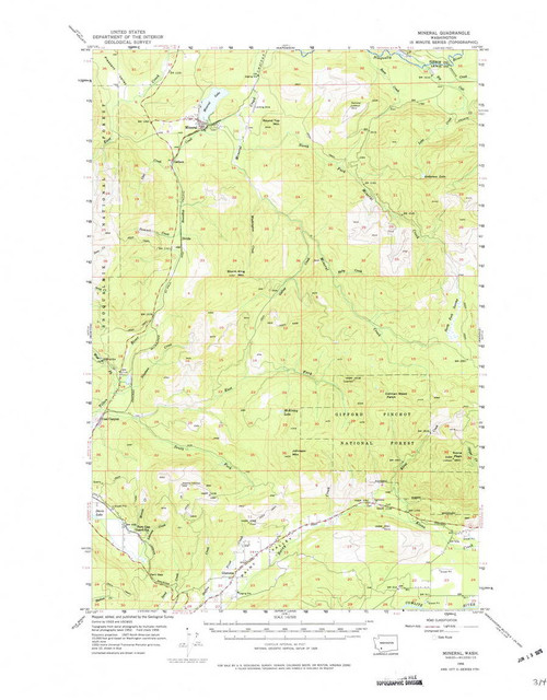 Mineral, Washington 1956 (1975) USGS Old Topo Map Reprint 15x15 WA Quad ...