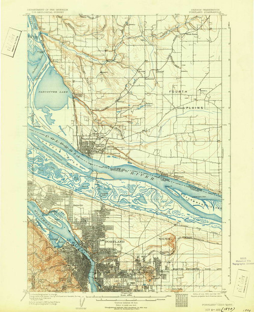 Portland, Oregon 1905 (1931) USGS Old Topo Map Reprint 15x15 WA Quad ...