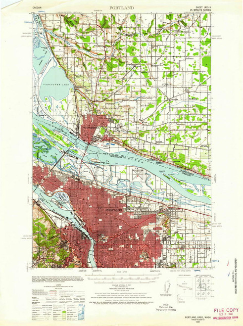 Portland, Oregon 1940 (1958) USGS Old Topo Map Reprint 15x15 WA Quad ...