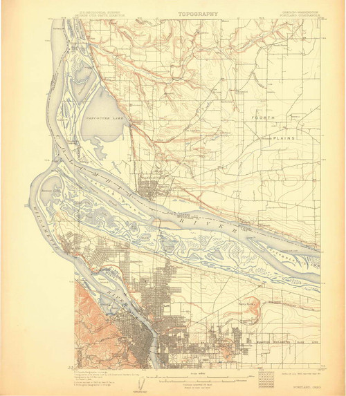 Portland, Oregon 1905 (1911) USGS Old Topo Map Reprint 15x15 WA Quad ...