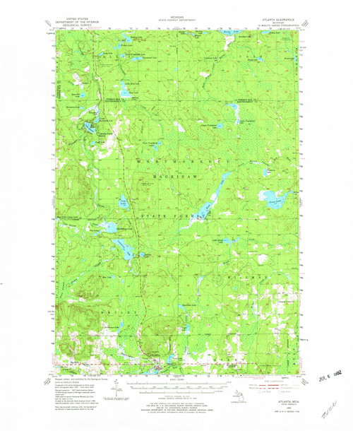 Atlanta, Michigan 1955 (1982) USGS Old Topo Map Reprint 15x15 MI Quad ...