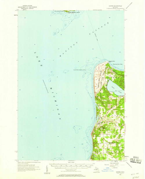 Empire, Michigan 1957 (1958) USGS Old Topo Map Reprint 15x15 MI Quad ...