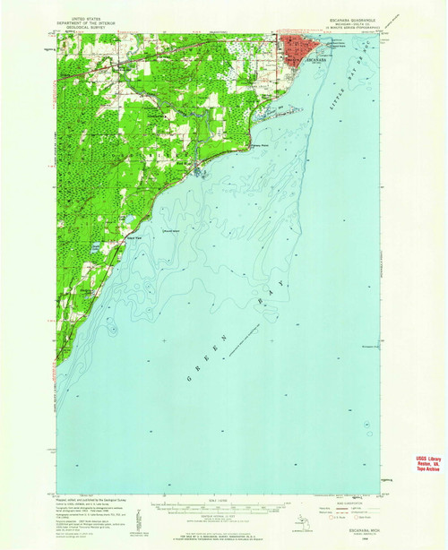 Escanaba, Michigan 1958 (1959) USGS Old Topo Map Reprint 15x15 MI Quad ...