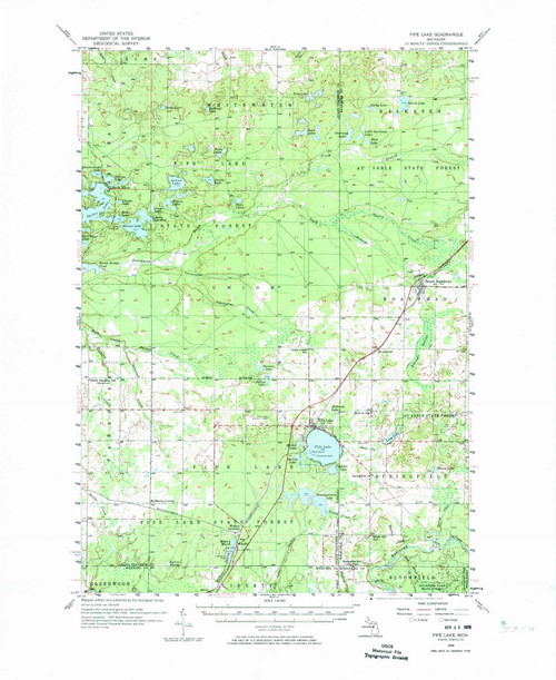 Fife Lake, Michigan 1956 (1974) USGS Old Topo Map Reprint 15x15 MI Quad ...