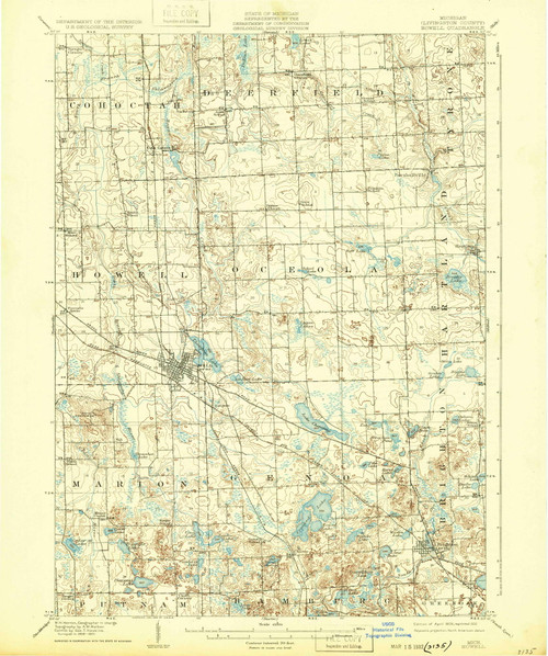 Howell, Michigan 1909 (1932) USGS Old Topo Map Reprint 15x15 MI Quad ...