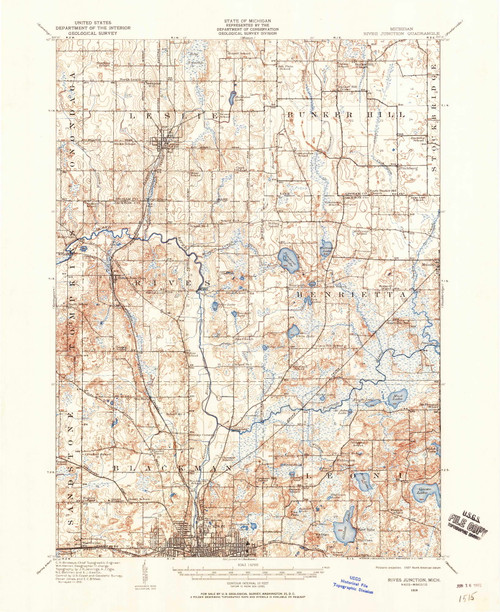 Rives Junction, Michigan 1919 (1960) USGS Old Topo Map Reprint 15x15 MI ...