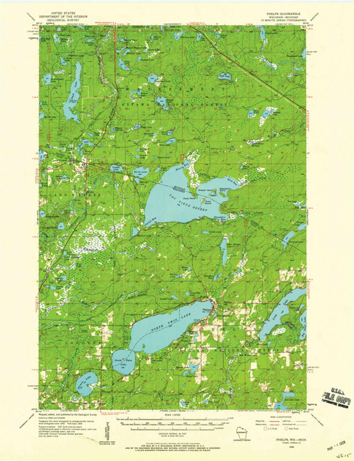 Phelps, Michigan 1956 (1959) USGS Old Topo Map Reprint 15x15 MI Quad ...