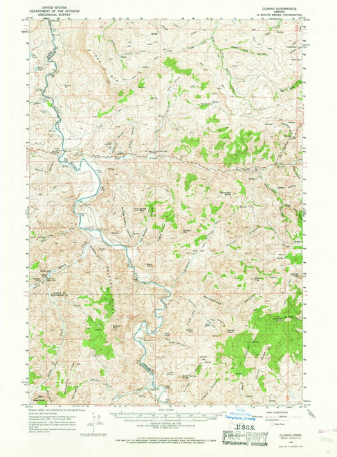 Clarno, Oregon 1966 (1969) USGS Old Topo Map Reprint 15x15 OR Quad ...