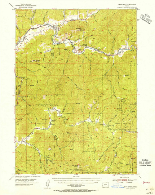 Days Creek, Oregon 1954 (1956) USGS Old Topo Map Reprint 15x15 OR Quad ...