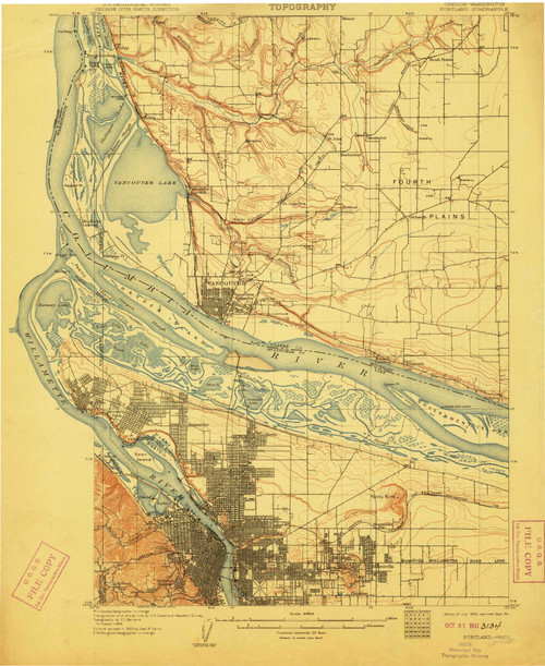 Portland, Oregon 1905 (1911) USGS Old Topo Map Reprint 15x15 OR Quad ...