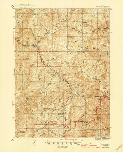 Tiller, Oregon 1944 (1946) USGS Old Topo Map Reprint 15x15 OR Quad ...
