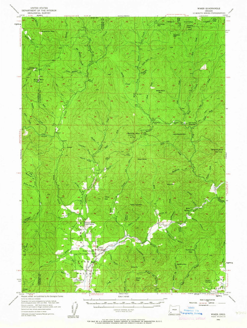 Wimer, Oregon 1954 (1963) USGS Old Topo Map Reprint 15x15 OR Quad ...