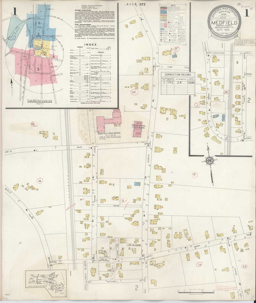 Medfield Massachusetts 1943 - Fire Insurance Index - Old Map Reprint ...