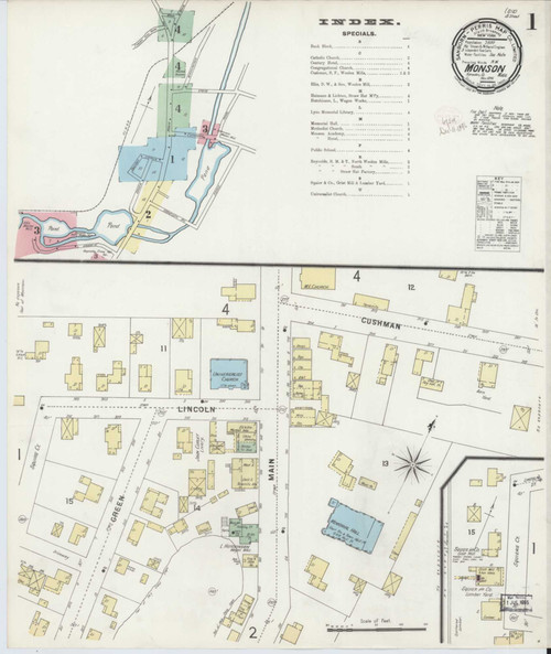 Monson Massachusetts 1896 - Fire Insurance Index - Old Map Reprint ...