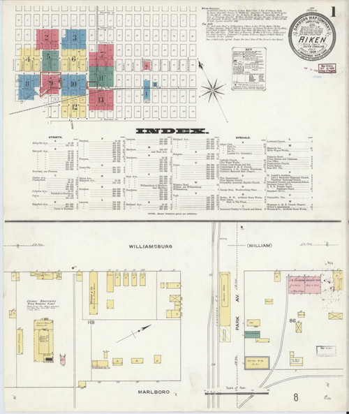 Aiken South Carolina 1909 - Fire Insurance Index - Old Map Reprint ...