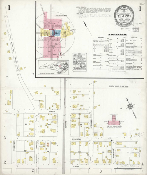 Elm City North Carolina 1923 - Fire Insurance Index - Old Map Reprint ...