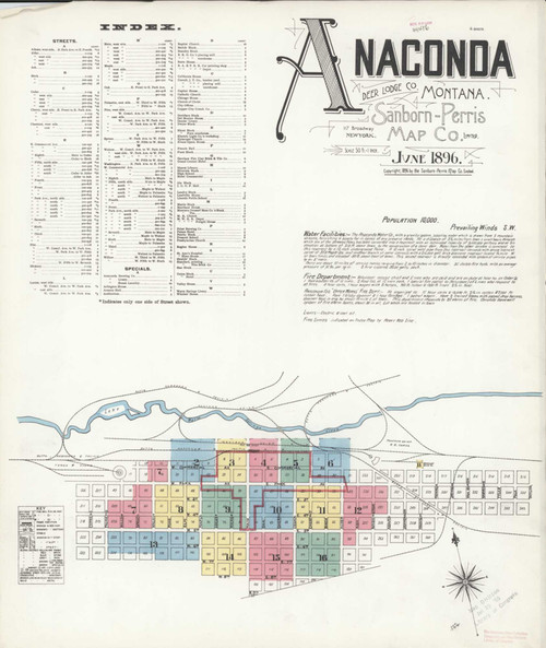 Anaconda Montana 1896 - Fire Insurance Index - Old Map Reprint - OLD MAPS