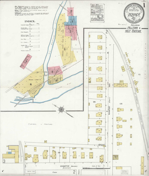 Bonner Montana 1921 - Fire Insurance Index - Old Map Reprint - OLD MAPS
