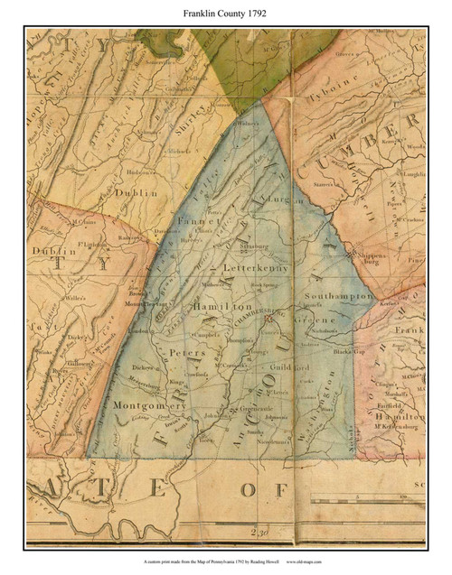 Franklin County - 1792 Pennsylvania State Map Excerpt - Old Map Reprint ...