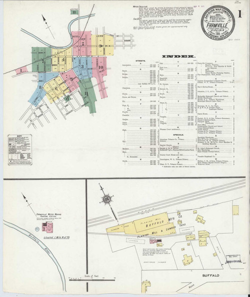 Farmville Virginia 1910 - Fire Insurance Index - Old Map Reprint - OLD MAPS