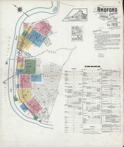 Radford Virginia 1920 - Fire Insurance Index - Old Map Reprint - OLD MAPS