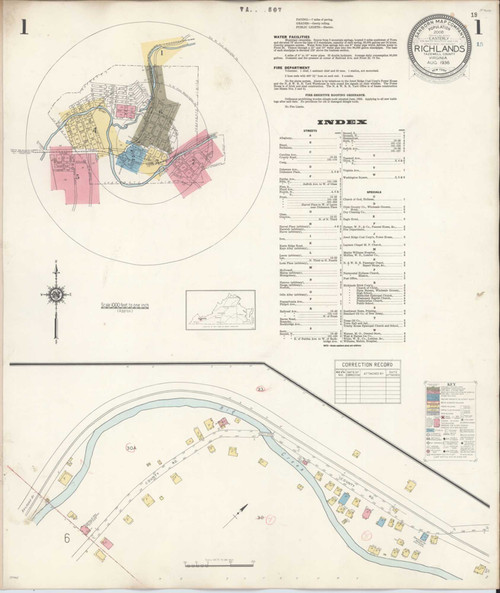 Richlands Virginia 1936 - Fire Insurance Index - Old Map Reprint - OLD MAPS