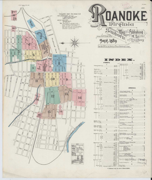 Roanoke Virginia 1889 - Fire Insurance Index - Old Map Reprint - OLD MAPS