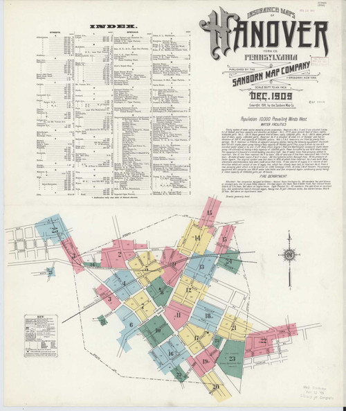 Hanover Pennsylvania 1909 - Fire Insurance Index - Old Map Reprint ...