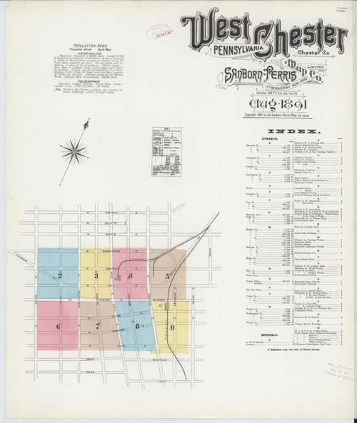 West Chester Pennsylvania 1891 - Fire Insurance Index - Old Map Reprint ...