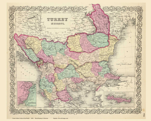 Turkey in Europe - 1856 Colton World Atlas - OLD MAPS