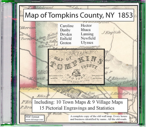 Map of Tompkins County, New York, 1853, CDROM Old Map - OLD MAPS