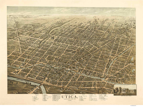 Utica, New York 1873 Bird's Eye View - Old Map Reprint - OLD MAPS