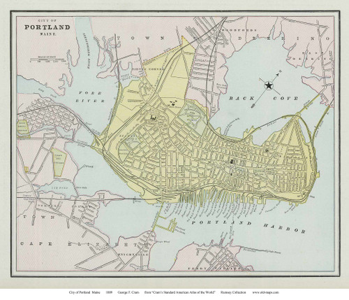 Portland 1889 Cram - Old Map Reprint - Maine Cities Other - OLD MAPS