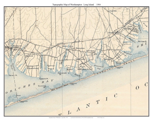 Westhampton 1904 - Custom USGS Old Topo Map - New York - Long Island ...