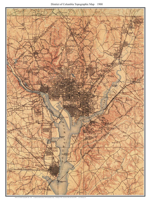 Washington DC Only 1900 - Custom USGS Old Topo Map - District of ...