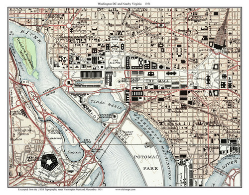 Washington DC Downtown 1951 - Custom USGS Old Topo Map - District of ...