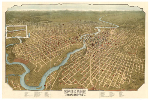 Spokane, Washington 1905 Bird's Eye View - OLD MAPS