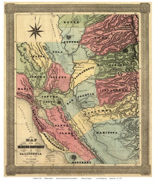 California 1851 Jackson - Old State Map Reprint - OLD MAPS