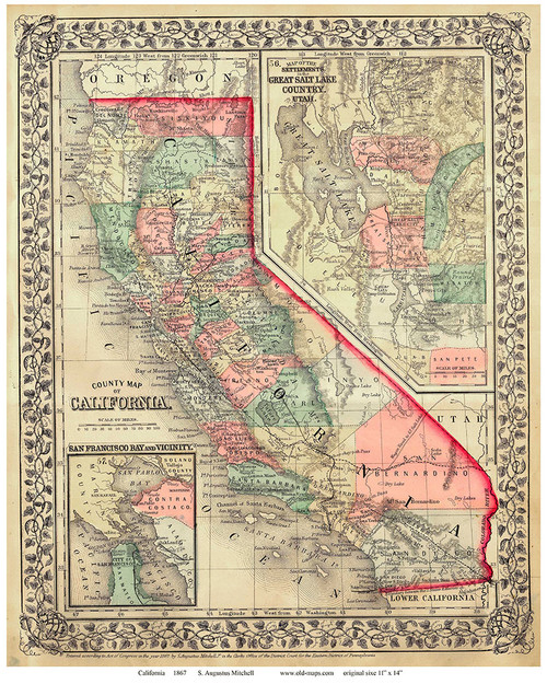 California 1867 Mitchell - Old State Map Reprint - OLD MAPS