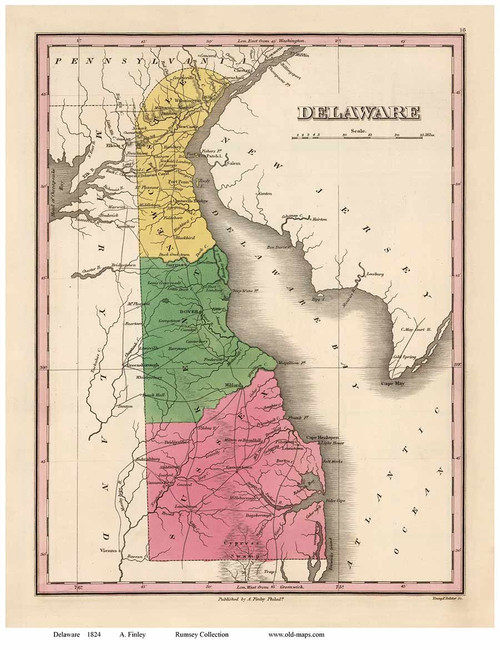 Delaware 1824 Finley - Old State Map Reprint - OLD MAPS