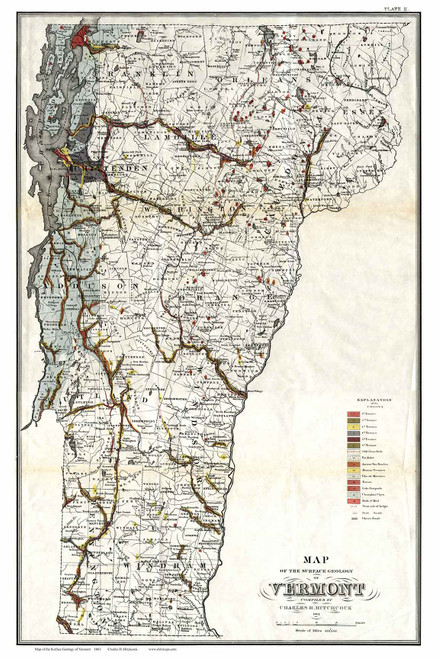 Vermont 1861 - Hitchcock - Old State Map Reprint - OLD MAPS