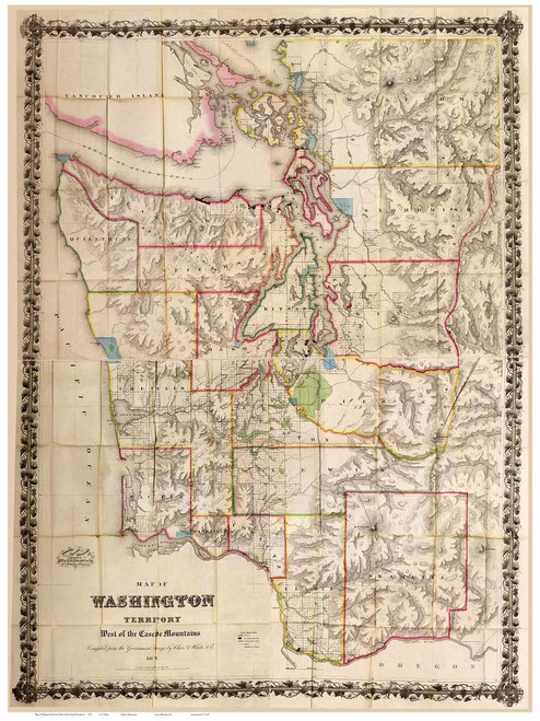 Washington Territory 1870 White - Old State Map Reprint - OLD MAPS