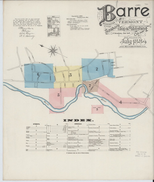 Barre, VT Fire Insurance 1889 Sheet 1 - Old Town Map Reprint - OLD MAPS