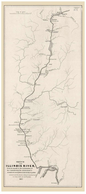 Illinois River from St. Louis to Peru, Illinois, 1837 - Old Map Reprint ...