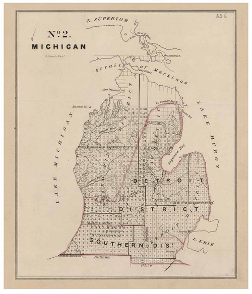 Michigan - Land Office Map, 1843 - Old Map Reprint - 1843 USA Regional ...