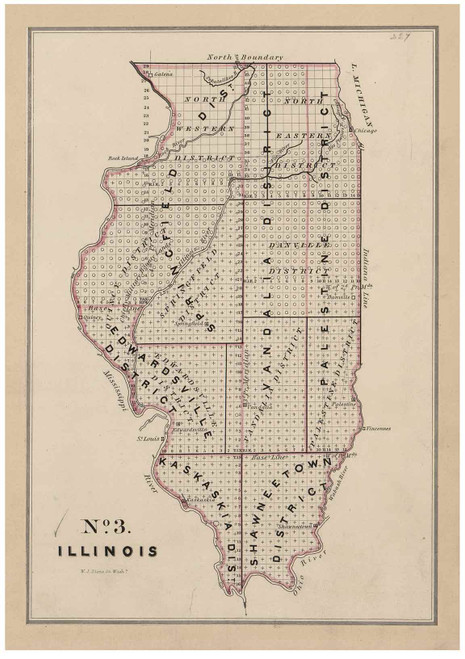Illinois - Land Office Map, 1843 - Old Map Reprint - 1843 USA Regional ...