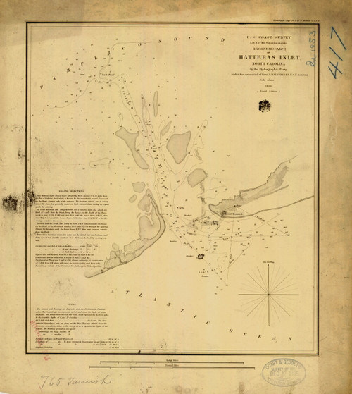 Hatteras Inlet 1853 - Old Map Nautical Chart AC Harbors 417 - North ...