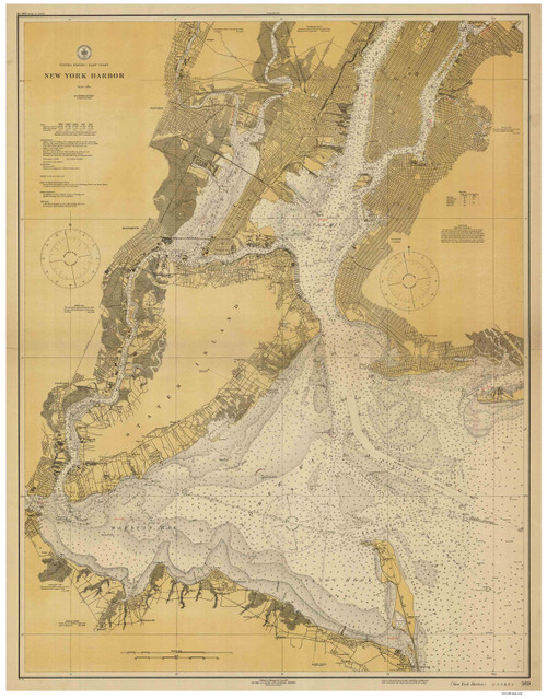 New York Harbor 1925 - Old Map Nautical Chart AC Harbors 369 - New York ...