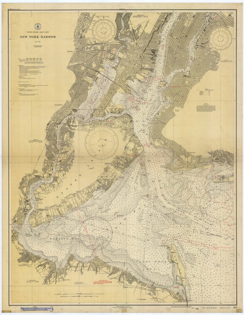 New York Harbor 1929 - Old Map Nautical Chart AC Harbors 369 - New York ...